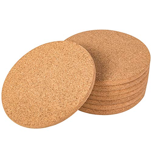 CRCHOM 8 Pack Cork Trivet Set 8" Diameter x 0.4" Thick Round Cork Hot Pads for Dishes, Pots, Pans and Plants