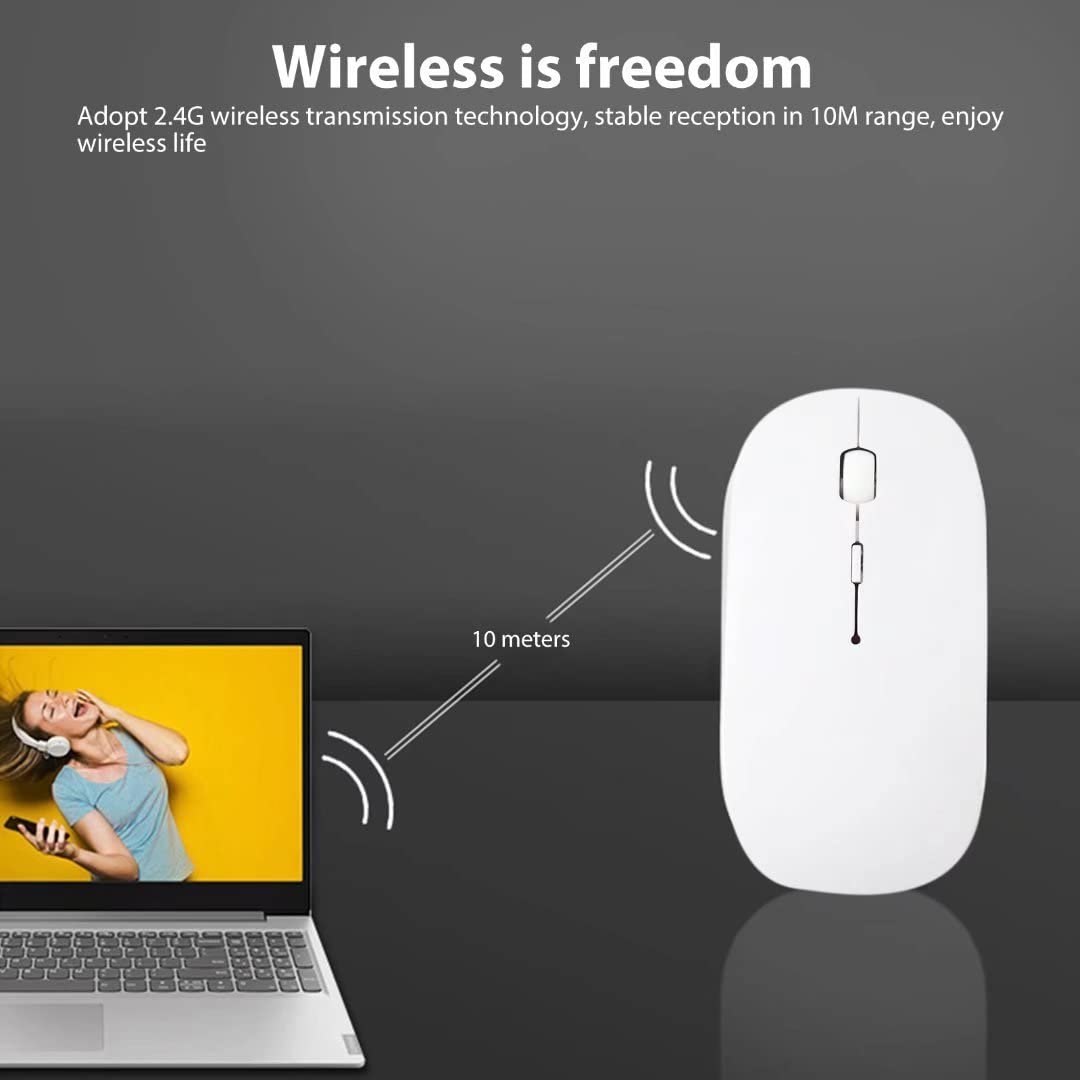 BATEMEN W Ultra-Thin Wireless Bluetooth Mouse Ergonomic Design Hand Grip Lightweight for Trip Business Trip Replacement for Laptop/Windows/Mac/Android/PC/Computer (White)