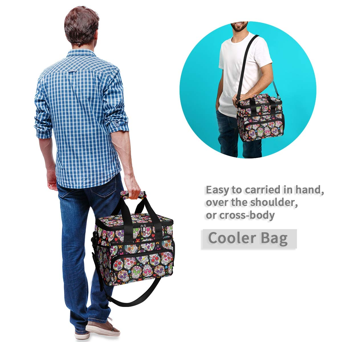 Baofu Large Skull Picnic Lunch Bag Insulated Reusable Tote Bag Freezable Portable Leakproof Lunch Box Waterproof Cooler Premium Basket For Picnic Travel Camping