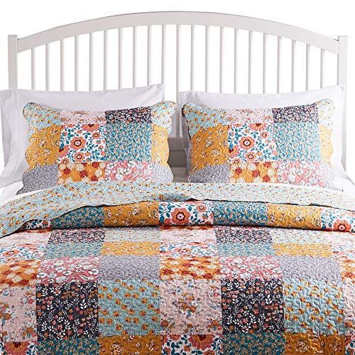 Greenland Home Carlie Modern Floral Reversible Quilt Set, 3-Piece King, Calico Patches