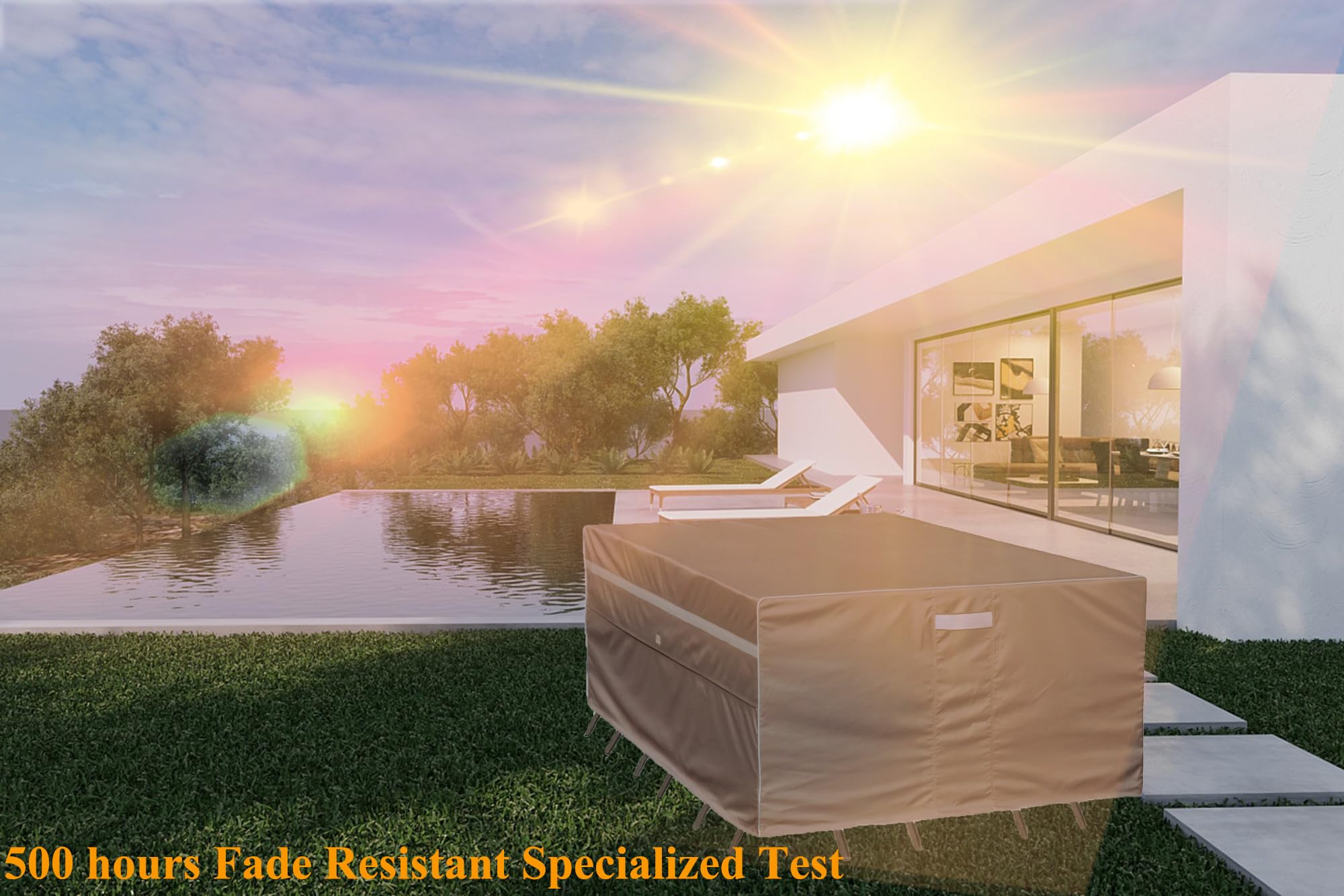 Garden Balsam Heavy Duty Waterproof Patio Furniture Covers,Fade Resistant Outdoor Table and Chair Covers Rectangular 128"Wx 82"D x 28"H Brown