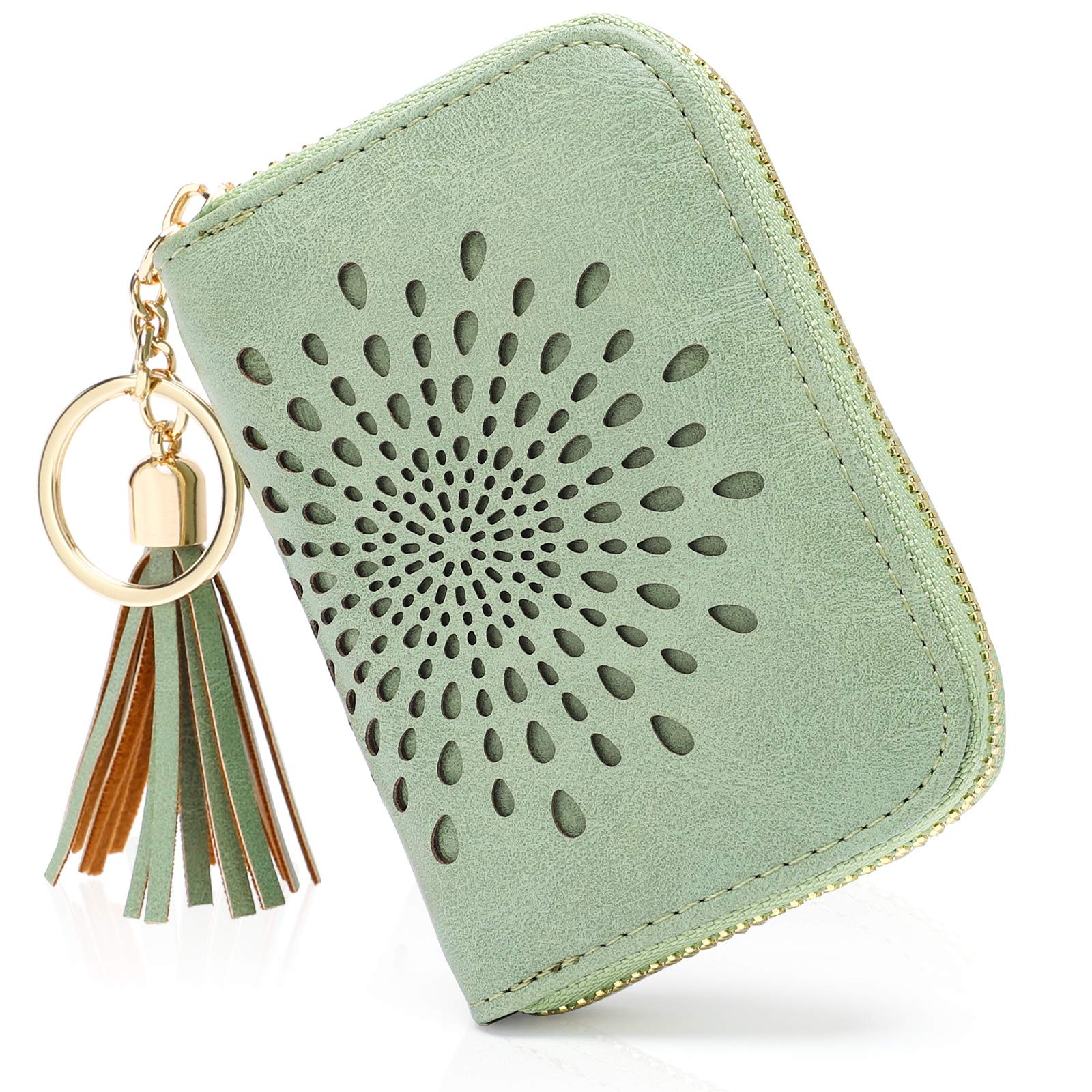 APHISON RFID Credit Card Holder Zipper Card Case Keychain Small Wallet for Women 1927 GREEN