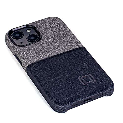 Dockem Wallet Case for iPhone 13 Mini with Built-in Metal Plate for Magnetic Mounting & 1 Lay-Flat Credit Card Holder Pockets Luxe M1, Canvas Style Synthetic Leather (5.4" iPhone 13 Mini, Black/Grey)