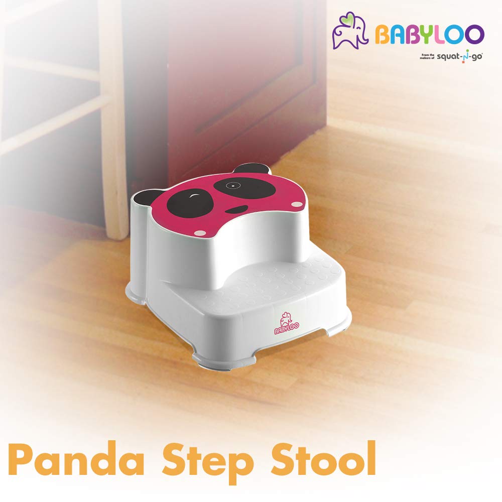 Babyloo Toddler Kids Potty Training Multipurpose Plastic Panda 1-Step Stepping Stool with Anti Slip Pads, 300 Pound Capacity, Pink