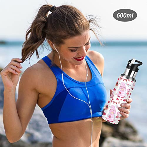 Cute Valentine Gnomes Insulated Water Bottle with Straw Lid Stainless Steel Vacuum Bottles with Handle for Hiking Camping 20 oz BAP-Free