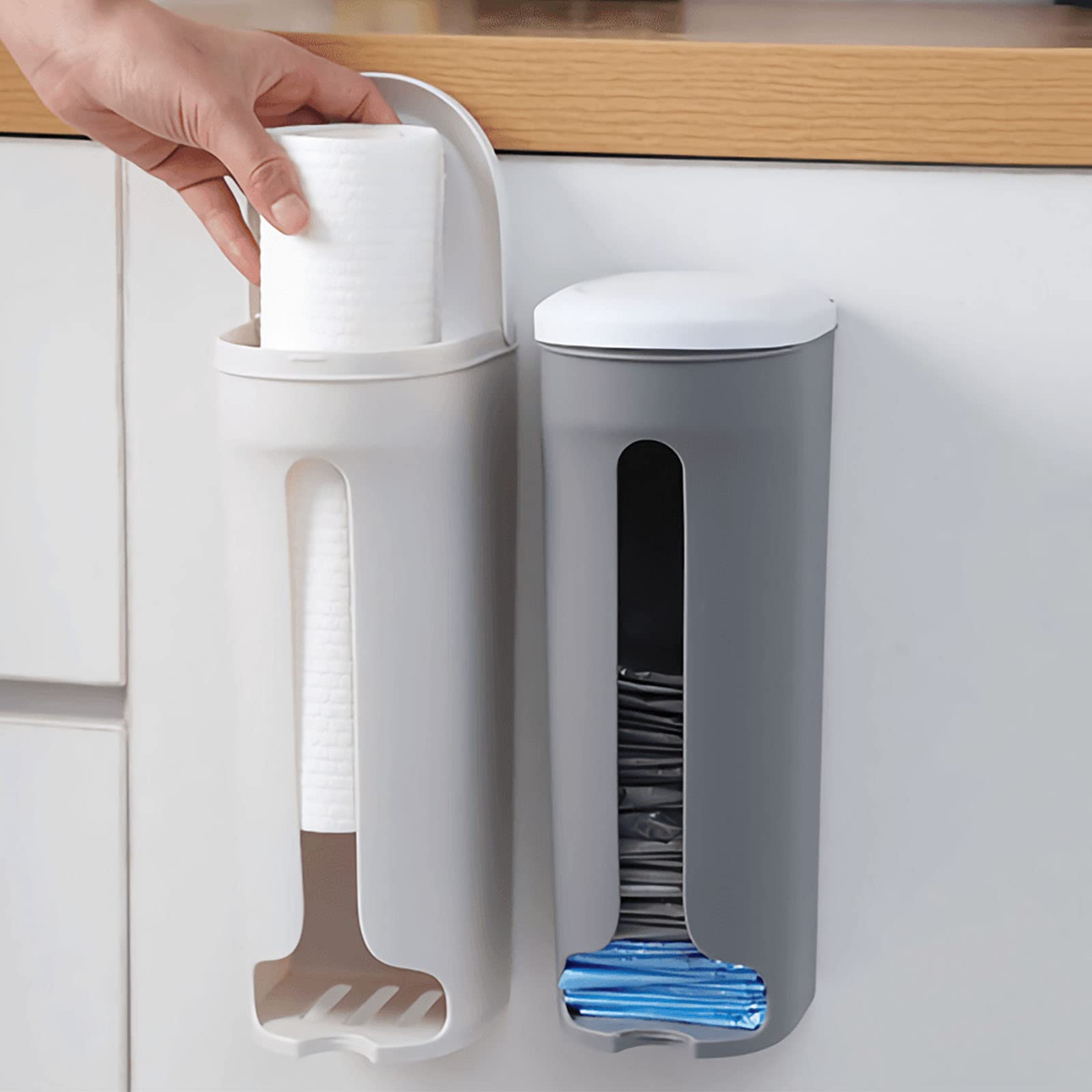 BAOOOFU Plastic Bag Holder Wall Mount, Trash Bag Dispenser Roll Holder Kitchen Under Sink, Grocery Bags Storage Hanging Over Cabinet Door Bag Saver, 27.5cm x 10cm x 10cm (White)