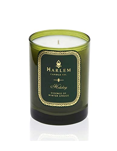 Harlem Candle Company Holiday Luxury Candle, 12 oz Green Glass Jar, Double Wick, Soy Wax, Gift Box, Winter-Fresh Fir, Pine Needles and Mint-Infused Eucalyptus