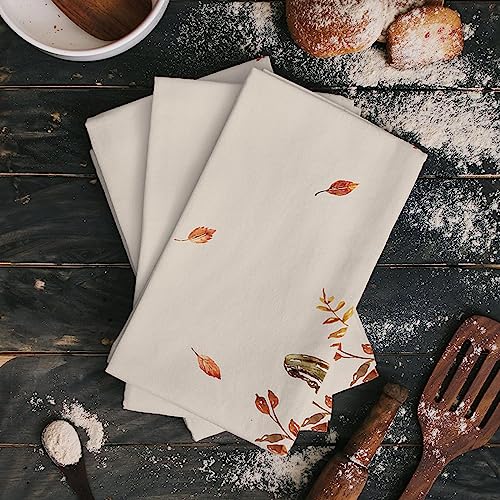 Fall Kitchen Towels Set Pink Pumpkins Flower Thanksgiving Dish Towel Autumn Harvest Maple Leaves Dishcloths,Absorbent Soft Cotton Dish Cloths Tea Towels Fall Seasonal Decoration Hand Towels Set