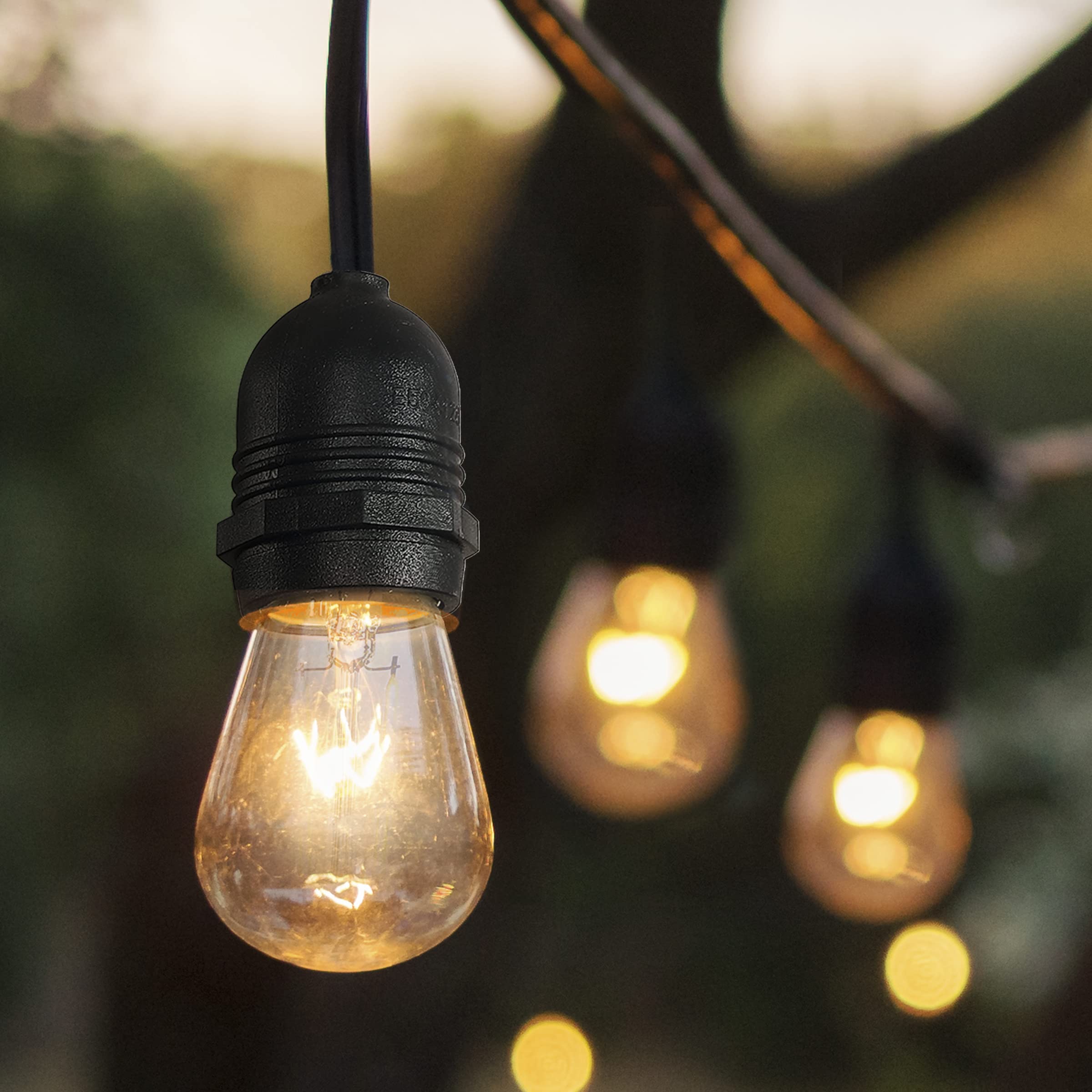 JONATHAN Y JYL8702A Indoor Outdoor Rustic Industrial LED S14 Edison Buld String Lights Garden Patio Backyard Porch Balcony, 48 ft. 15-Light, Black
