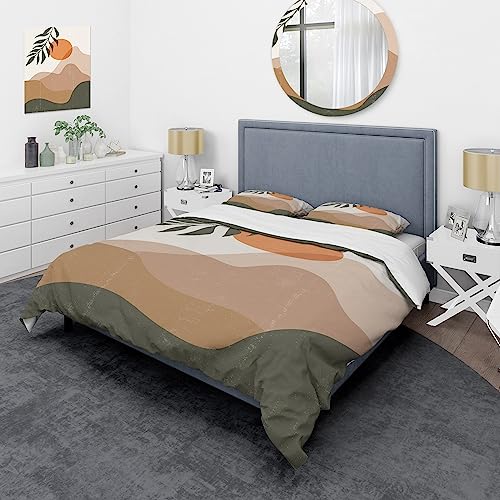 DESIGN ART Designart 'Abstract Red Moon in Earth Toned Mountains I' Modern Duvet Cover Comforter Set Twin Cover + Comforter + 1 Sham 3 Piece