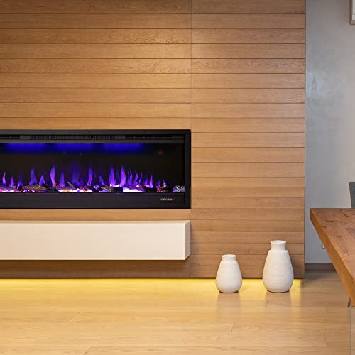 Dreamflame Electric Fireplace 42 inch, Recessed Wall Mounted Fireplace Heater, Linear in-Wall Fireplace, Logs & Crystal Options, 750/1500W, Black (42")