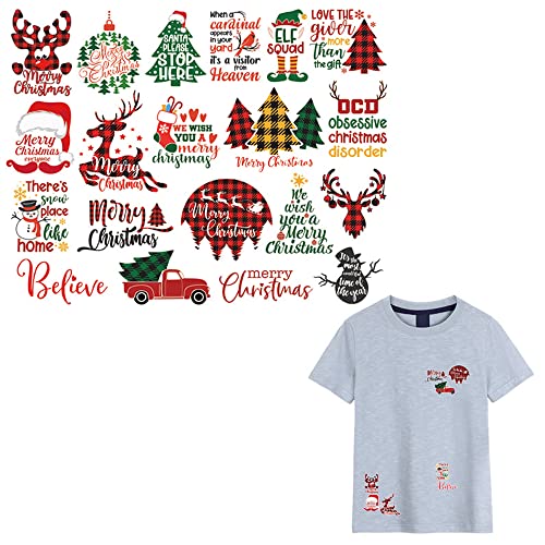 Christmas Heat Transfer Iron on Patches Deer Xmas Tree Car Iron on Vinyl for Fall Winter Christmas Easter Crafts Supplies