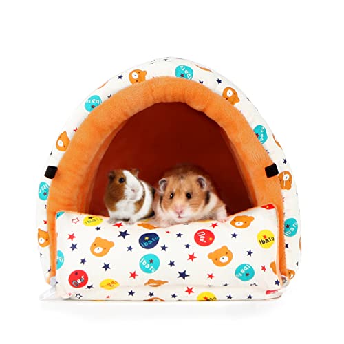 BUCATSTATE Guinea Pig Bed House with Accessories Cozy Hamster Home Large Hideout - Detachable Cushion for Dwarf Rabbits Hedgehog Ferrets Winter Nest Hamster Cage
