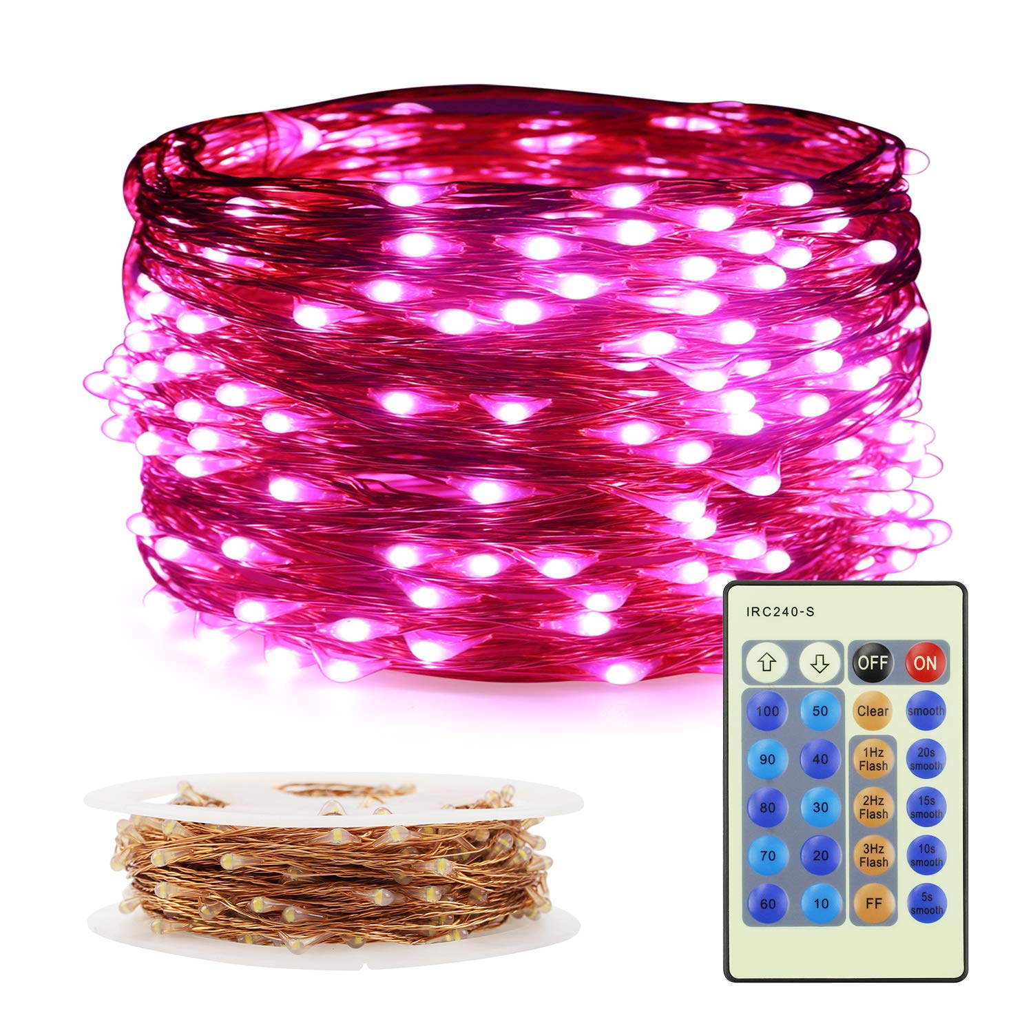 ER CHEN Dimmable LED String Lights Plug in, 66ft 200 LED Waterproof Pink Color Fairy String Lights with Remote, Indoor/Outdoor Copper Wire Decorative Lights for Bedroom, Patio, Garden, Yard, Party