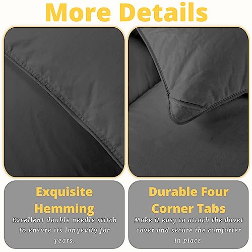 ELNIDO QUEEN Feather Down Comforter Queen Size - Grey Down Duvet Insert - Luxurious Fluffy Hotel Style Bedding Comforter - 100% Cotton Cover All Season Medium Warmth - Queen Size (90x90 Inch)