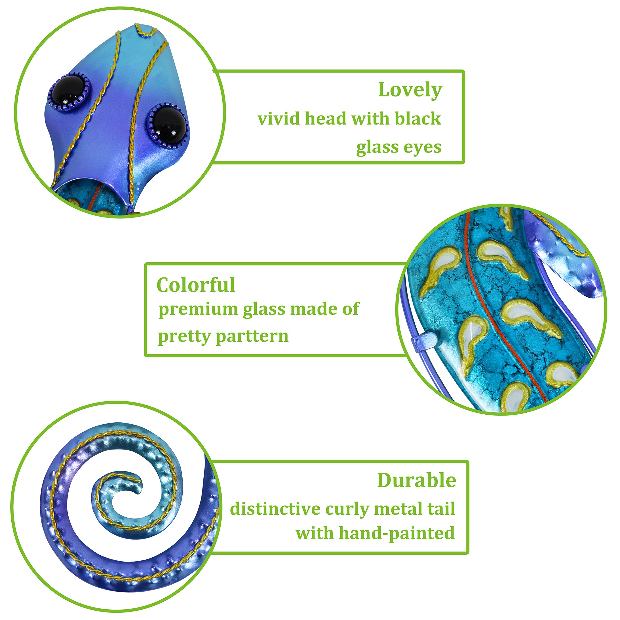 HONGLAND Metal Gecko Wall Decor Outdoor Indoor Lizard Art Sculpture Glass Decorations for Home (Blue&Purple)