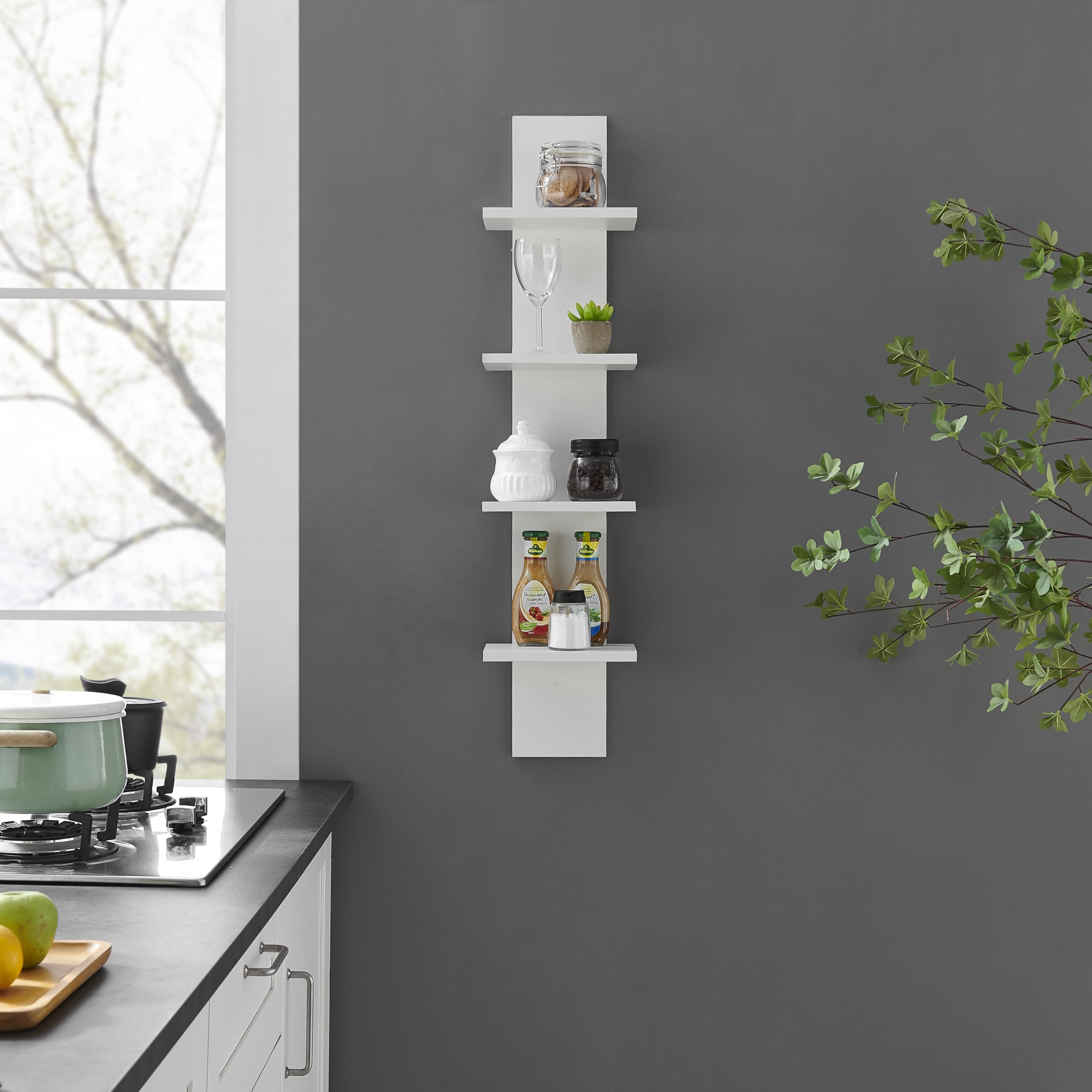 Danya B. Arica Utility Column 4-Tier Spine Wall Shelves (White)