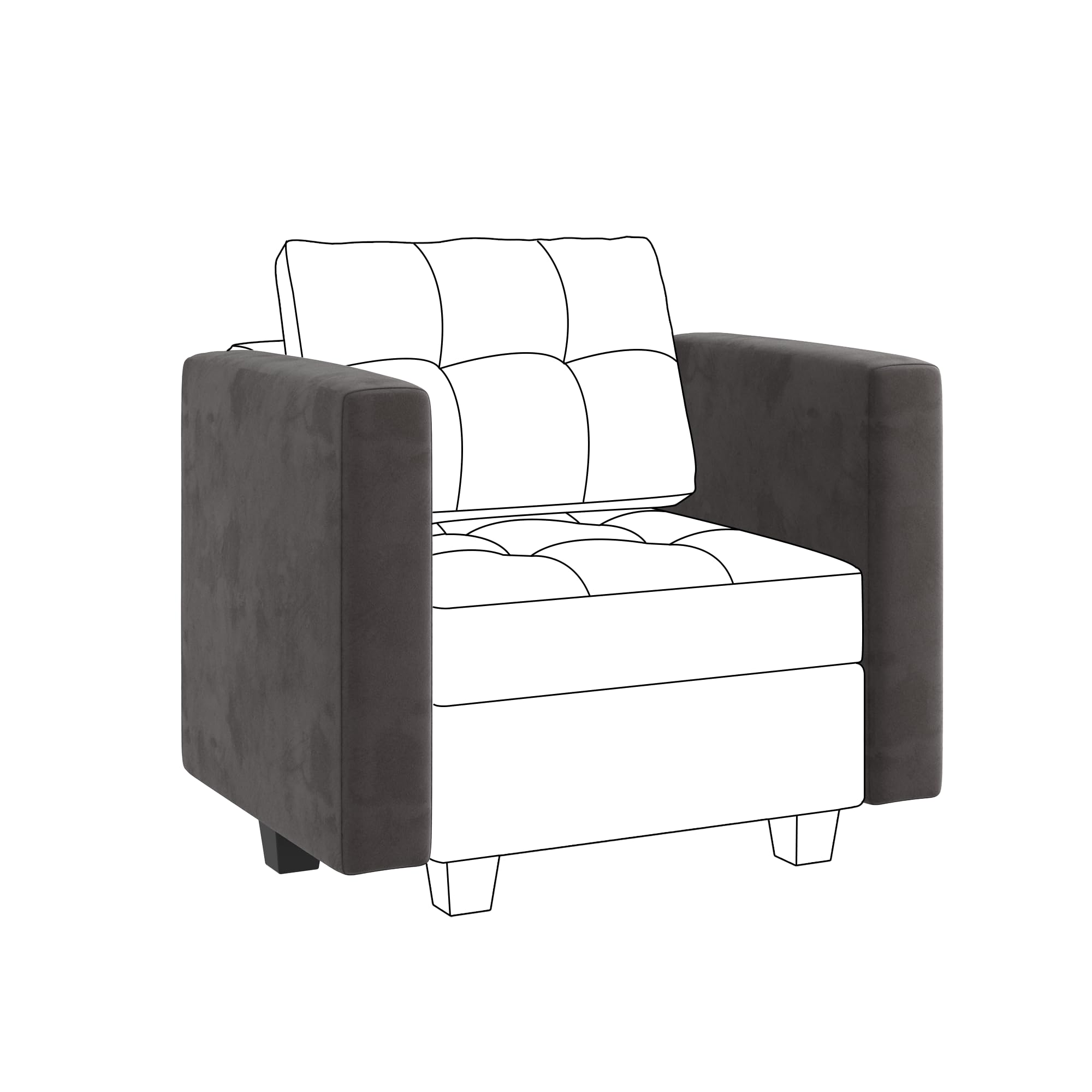 HONBAY Armrest Backrest Module for Velvet Modular Sectional Sofa, Grey