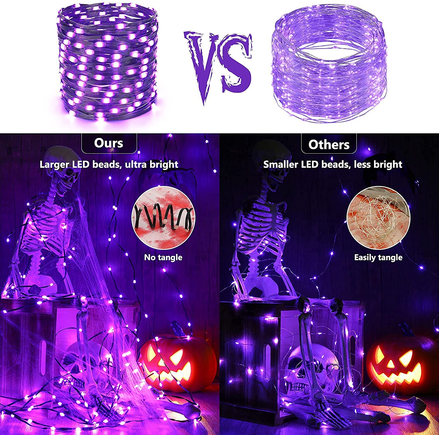 Joomer Purple Halloween Lights, 66ft 200 LED Halloween Light Plug In Timer Indoor Outdoor Fairy Twinkle Tree Light Waterproof 8 Modes for Home Halloween Decorations