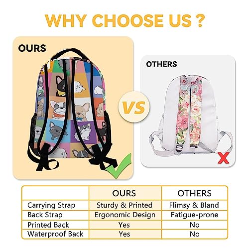 CUSPCOD French Bulldog Backpack with Lunch Box And Pencil Case for Girls Boys, 16 Inch School Bookbag with Adjustable Straps, Travel Bag Durable, Lightweight, Large Capacity