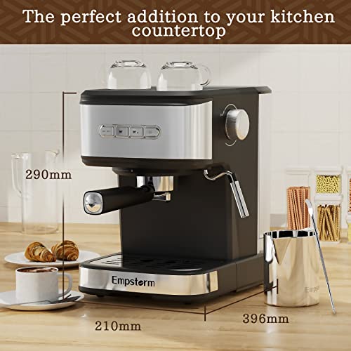 Espresso Machine 20 Bar Pump Pressure, Cappuccino Coffee Maker with Milk Foaming Steam Wand for Latte, Mocha, Cappuccino, with 2 in 1 Powder and Capsule Portafilter, Removable 1.5L Water Tank