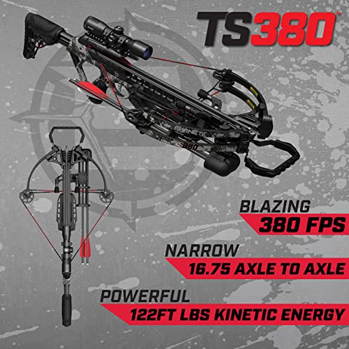 BARNETT TS380 High-Speed Crossbow, with Anti-Dry Fire Trigger, 4x32mm Multi-Reticle Scope, 2 Arrows, Lightweight Quiver, with Crank Device
