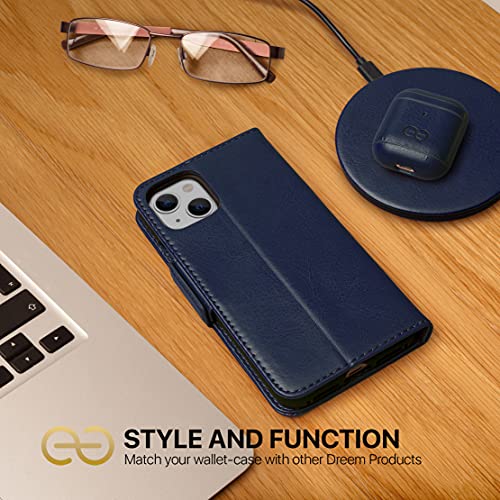 Dreem Fibonacci 2-in-1 Wallet Case for Apple iPhone 13 Mini - Luxury Vegan Leather, Magnetic Detachable Shockproof Phone Case, RFID Card Protection, Magsafe Compatible - Royal