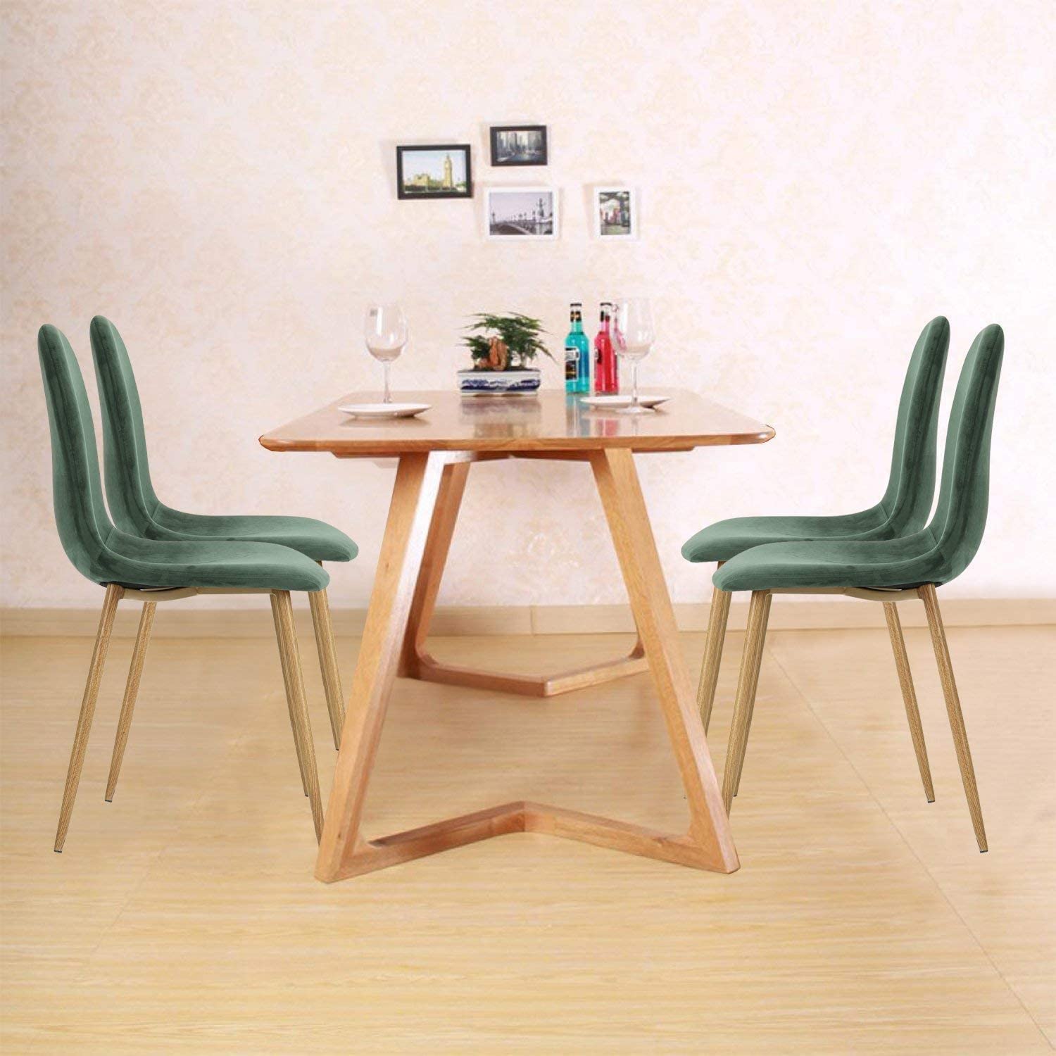 GreenForest Velvet Dining Chairs Set of 4,Dining Kitchen Room Chairs, Mid Century Modern Upholstered Side Chairs with Metal Legs,Dark Green