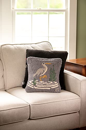 Chandler 4 Corners Artist-Designed Egret Hand-Hooked Wool Decorative Throw Pillow (14” x 14”) Wildlife Pillow for Couches & Beds - Easy Care & Low Maintenance - Nature, Wilderness, Bird Home Decor