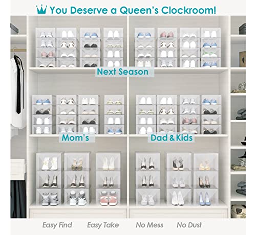 ESSBLIN 12 Pack Women's Shoe Box Clear Plastic Stackable - Shoes Organizer for Closet - Shoe Storage Boxes - Shoe Box Storage Containers - Shoe Bins Case - cajas para zapatos