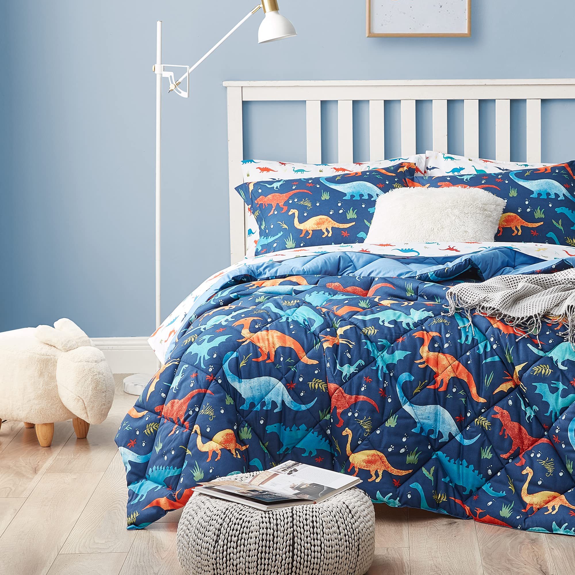 UMCHORD Kids Twin Bedding Comforter Set for Boys, 5 Pieces Soft Lightweight Dinosaur Bedding Twin Set with Sheets, Bed in a Bag, Durable Boys Twin Comforter Set