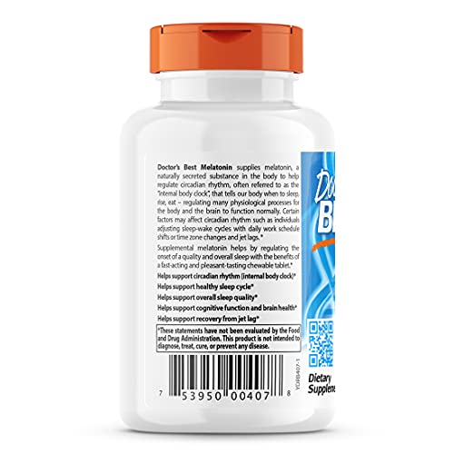 Doctor's Best Melatonin, Helps Promote Healthy Sleep, Jet-Lag, Brain Health & Cognitive Function, Non-GMO, Vegan, Gluten Free, 5 Mg, 120 Chewable Tablets
