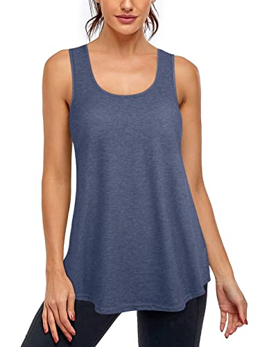 Cyanstyle Round Neck Workout Tank Tops for Women Casual Sleeveless Shirts Loose Fit Navy Blue Small