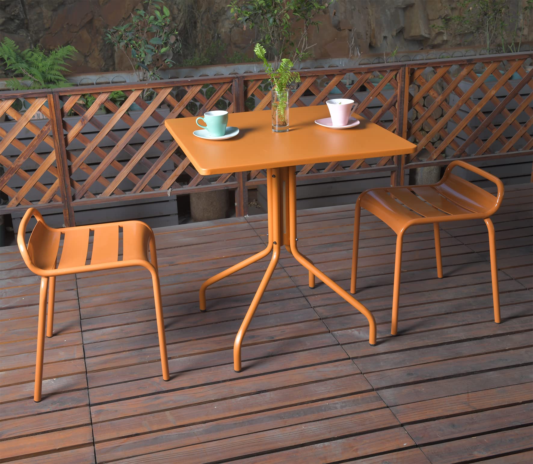 GWAREZ Outdoor Bistro Square Metal Table 27.5'' Patio Side Table for Backyard Lawn Balcony Poolside or Garden, Orange…