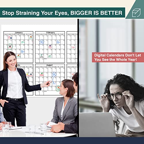 Large Dry Erase Wall Calendar - 36" x 96" - Undated Blank 2023 Reusable Yearly Calendar - Giant Whiteboard Year Poster - Laminated Office Jumbo 12 Month Calendar