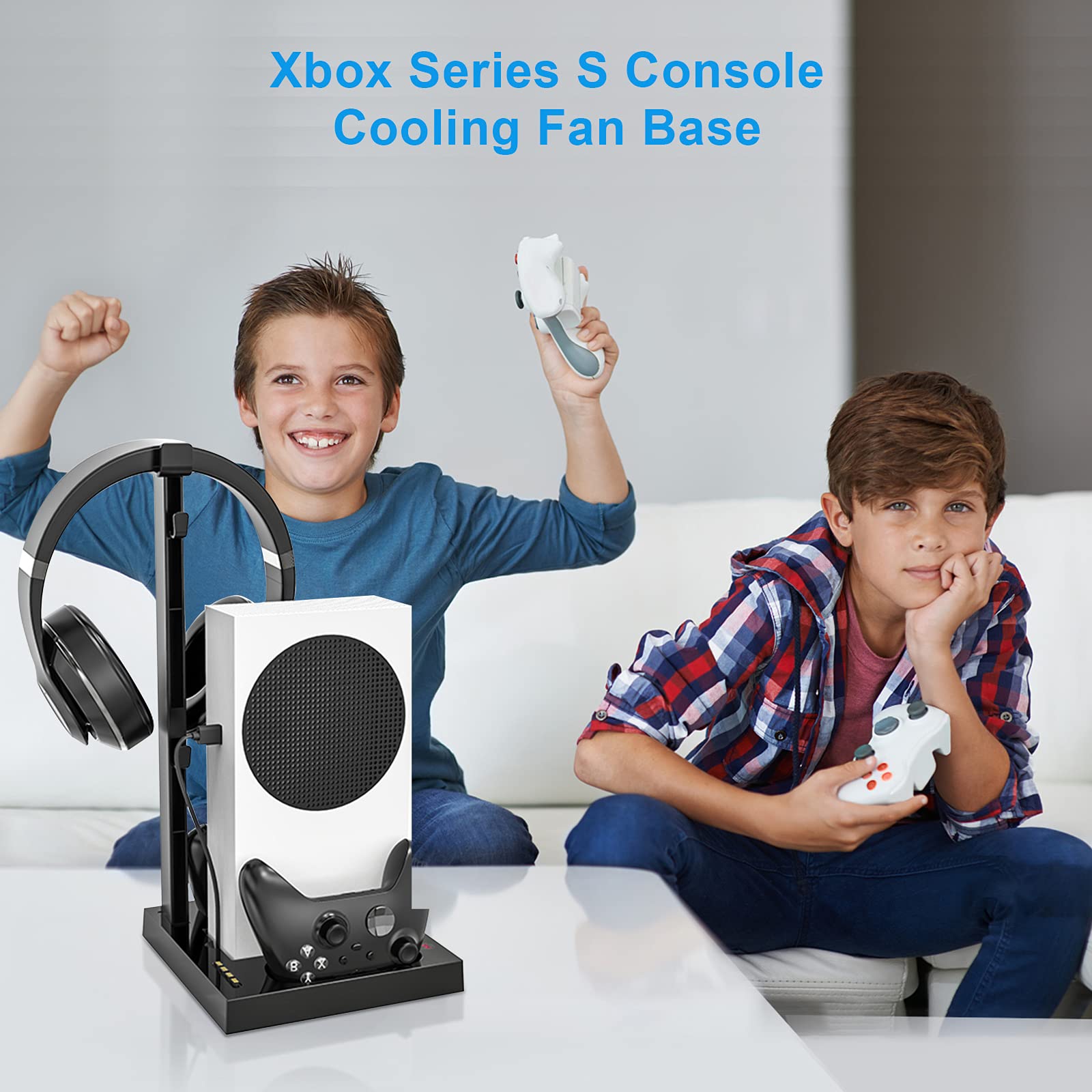 Joso Cooling Fan Vertical Stand for Xbox Series S, with Dual Controller Charging Station, Headset Stand, 1400mAh Rechargeable Battery Pack - Black