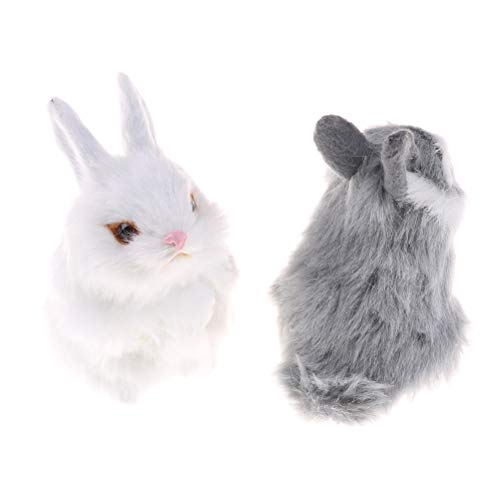 GUDVES Mini Realistic Cute Plush Rabbits Fur Lifelike Animal Easter Bunny Simulation Toy Model Gift Miniatures Decorations (Rabbit Plush Toys-B)
