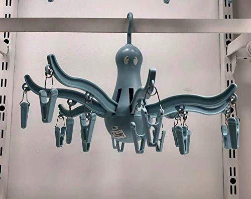 DODXIAOBEUL PRESSA 8-Claw Octopus Hanging Dryer 16 Clothes pegs, Easy to fold and Place -Turquoise