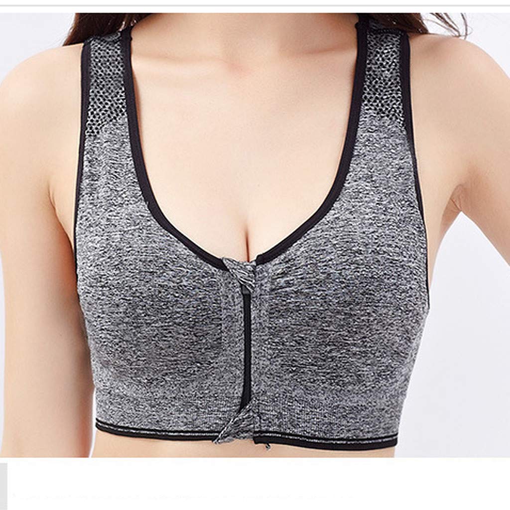 JFLYOU Bra For Women,Ladies Zip Front Sports Bra Wireless Post Surgery Bra Active Yoga Sport Yoga Bra(Gray,X-Large)