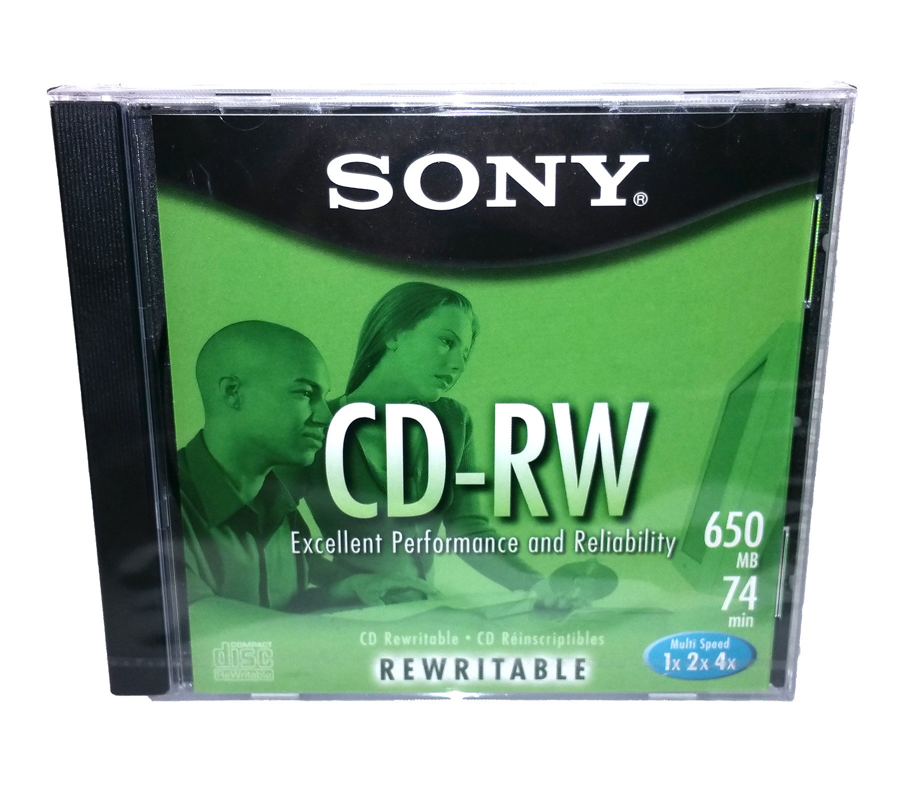 Sony CD-RW 650 mb 74 min 1x-4x Rewritable Blank CD-ROM Disks CDRW650L with Jewel Cases - 4 Pack
