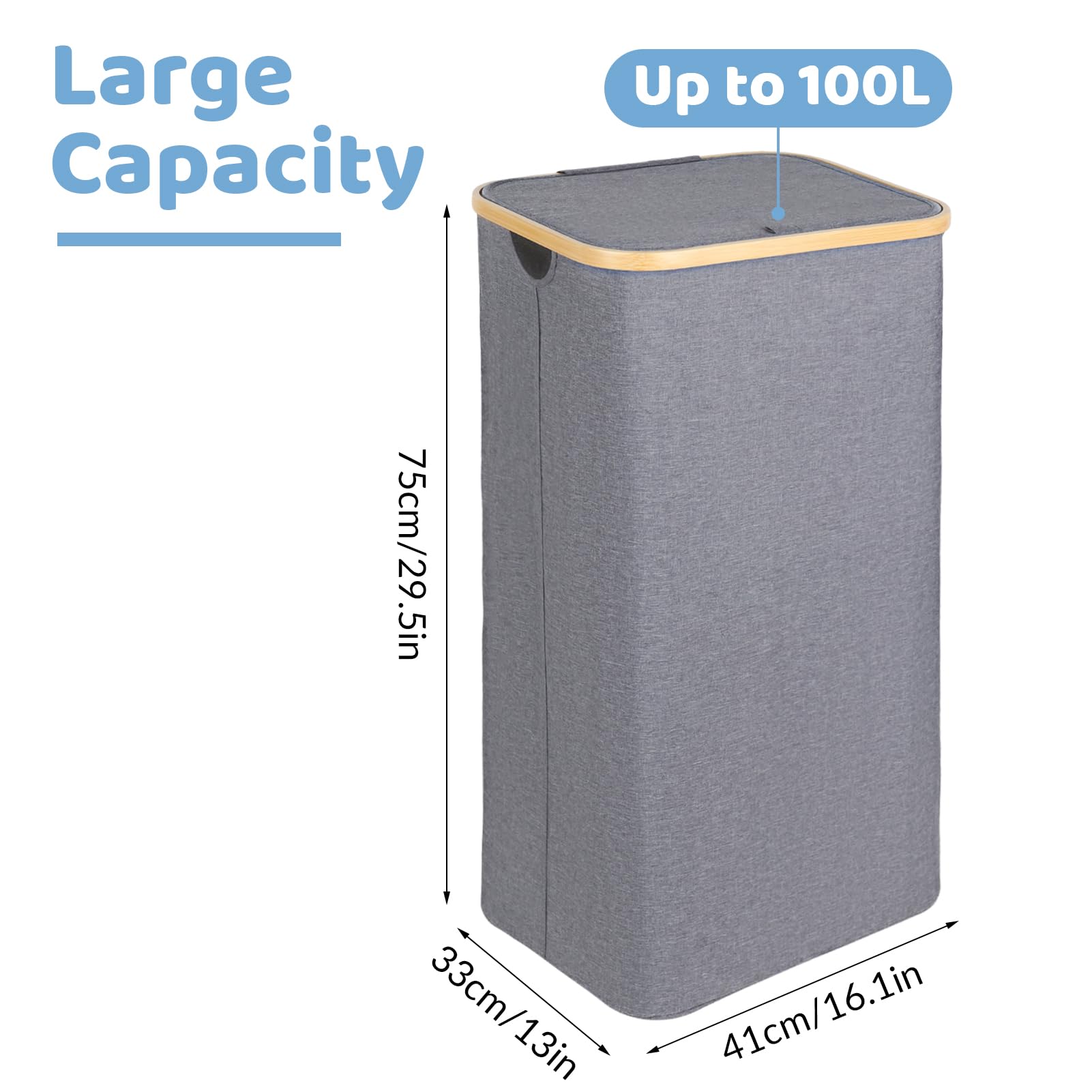 Coumy 2 Pack Laundry Hamper with Lid 100L,Slim Laundry Basket with Removable Washable Bags-Oxford Collapsible Storage Basket for Bedroom and Bathroom(Beige and Grey)(16.1” x 13” x 29.5”)