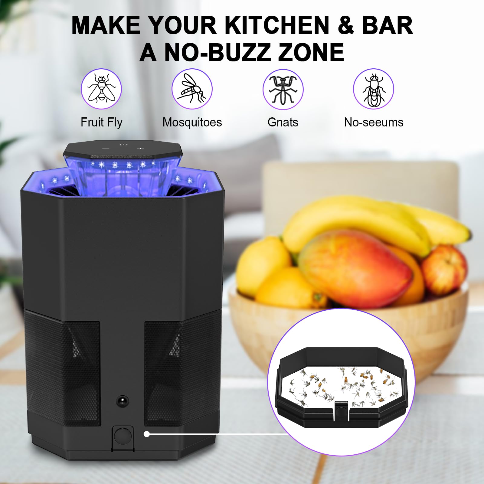 Bug Zapper Indoor, Mosquito Zapper & Killer with Dual Circles of Blue Light & 2 Glue Boards for Mosquitoes Fruit Flies Gnats, Powerful 3 Speed Adjustable Fruit Fly Traps for Indoors Kitchen Home