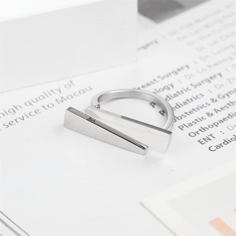 Asymmetric Triangle Eternity Open Rings Personalized Adjustable Statement Promise Engagement Wedding Finger Knuckle Rings Minimalist Expandable Band Rings for Women Men Bff Birthday (Silver, 6)