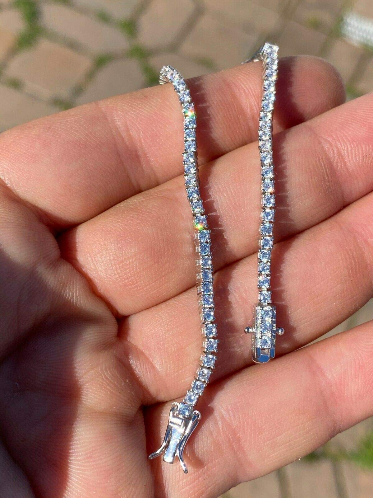 HarlemBling Real Solid 925 Sterling Silver 2mm CZ Tennis Bracelet - 6-8.5" Iced Diamond One Row Bracelet - Thin & Great For Classy Everyday Look (7)