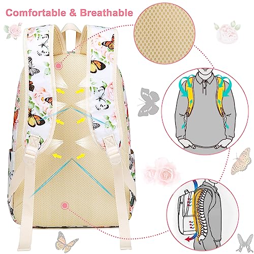 CAMTOP School Backpacks for Teen Girls Lightweight Elementary Middle Backpack Bookbags Set Medium(17 Inch,Butterfly Rose)
