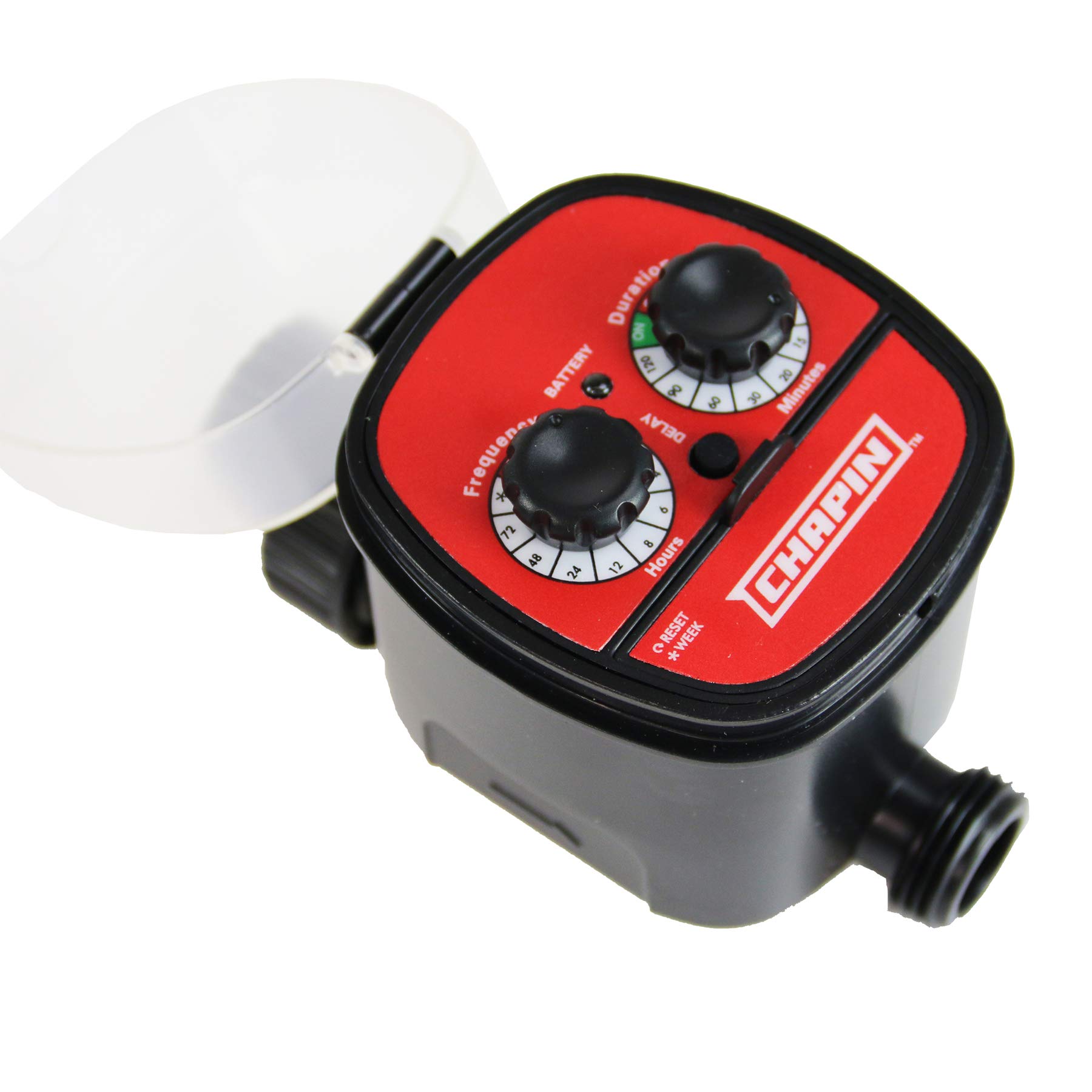 Chapin 41001 Single Zone Water Timer With Water Resistant Construction, Numerous options for Frequency of Watering/Duration of Watering Settings and up to 116 PSI, Red/Black
