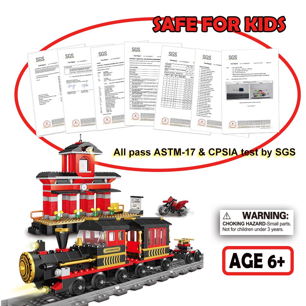 JIMUJIA Building Blocks Toys 583 Pieces Classic Train Set with Station Construction Brick Education Learning Toys for Kids 6+ Birthday for Boys and Girls Train Combination