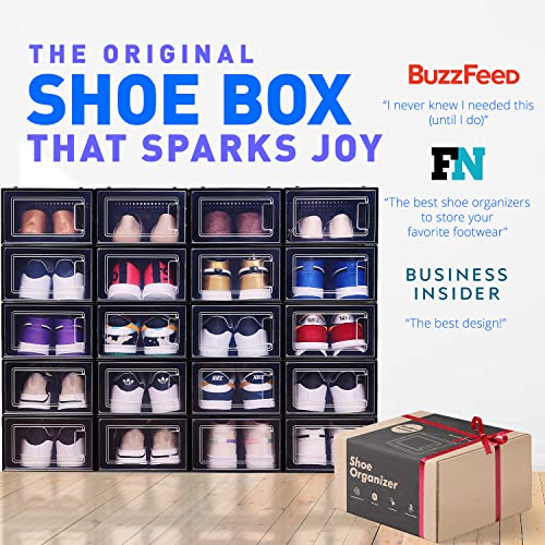 FINESSY Small Shoe Organizer Shoe Storage Box, Shoe Boxes Clear Plastic Stackable, Clear Shoe Boxes Stackable Black Shoe Organizer For Closet Shoe Containers Shoe Box Storage Containers (Dark Blue)
