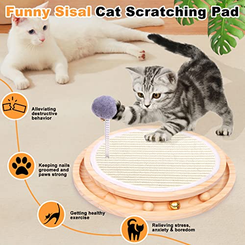 Cooenia Cat Toy Roller Scratcher Pad 2-Level Turntable Sisal Scratching 3 Tracks Balls for Indoor Cats Interactive Kitten Fun Mental Physical Exercise Puzzle