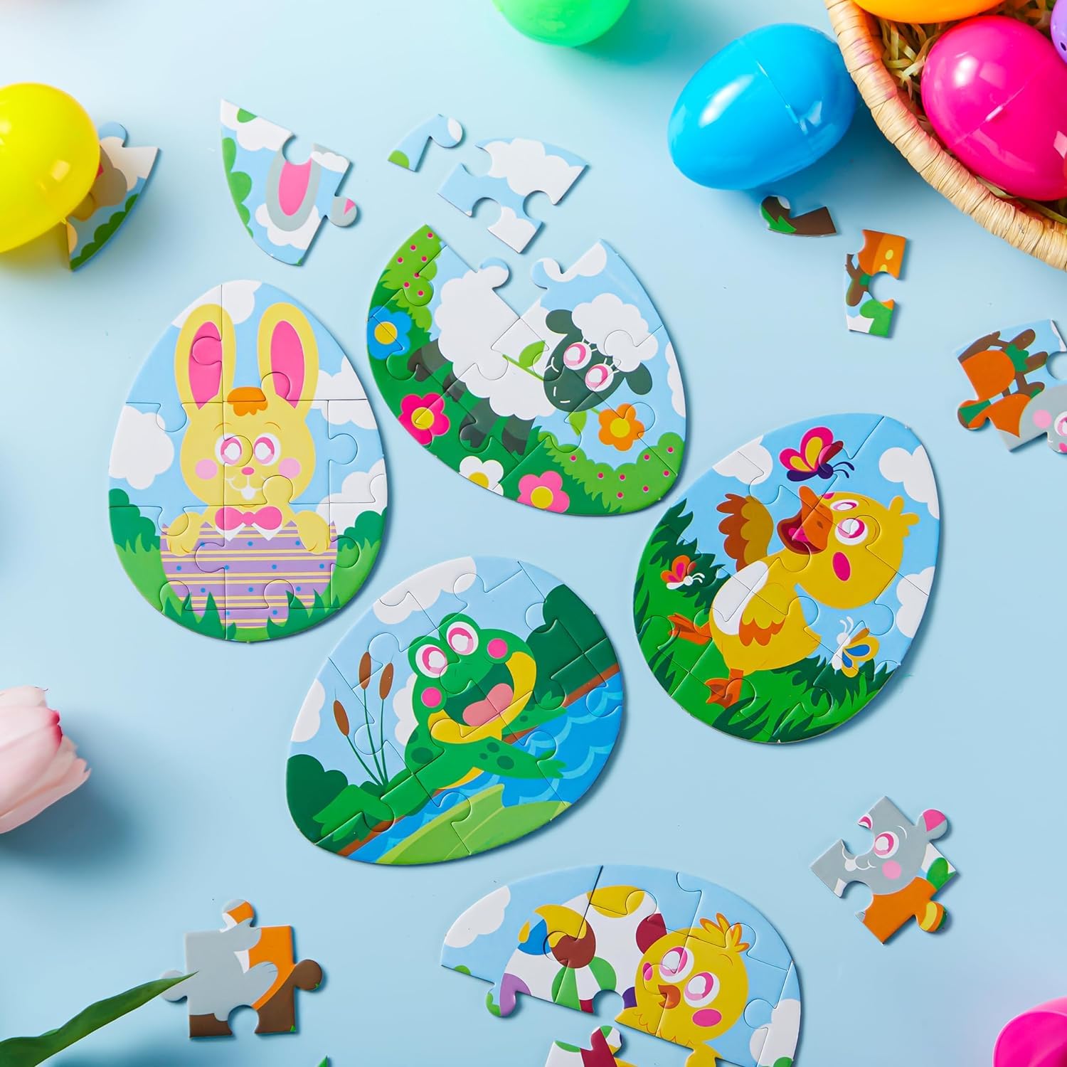 JOYIN 12 Pcs Easter Eggs Jigsaw Puzzle for Egg Hunt Game, School Activities Rewards, Kids Party Favors, Easter Basket Stuffers Fillers, Classroom Prize Supplies